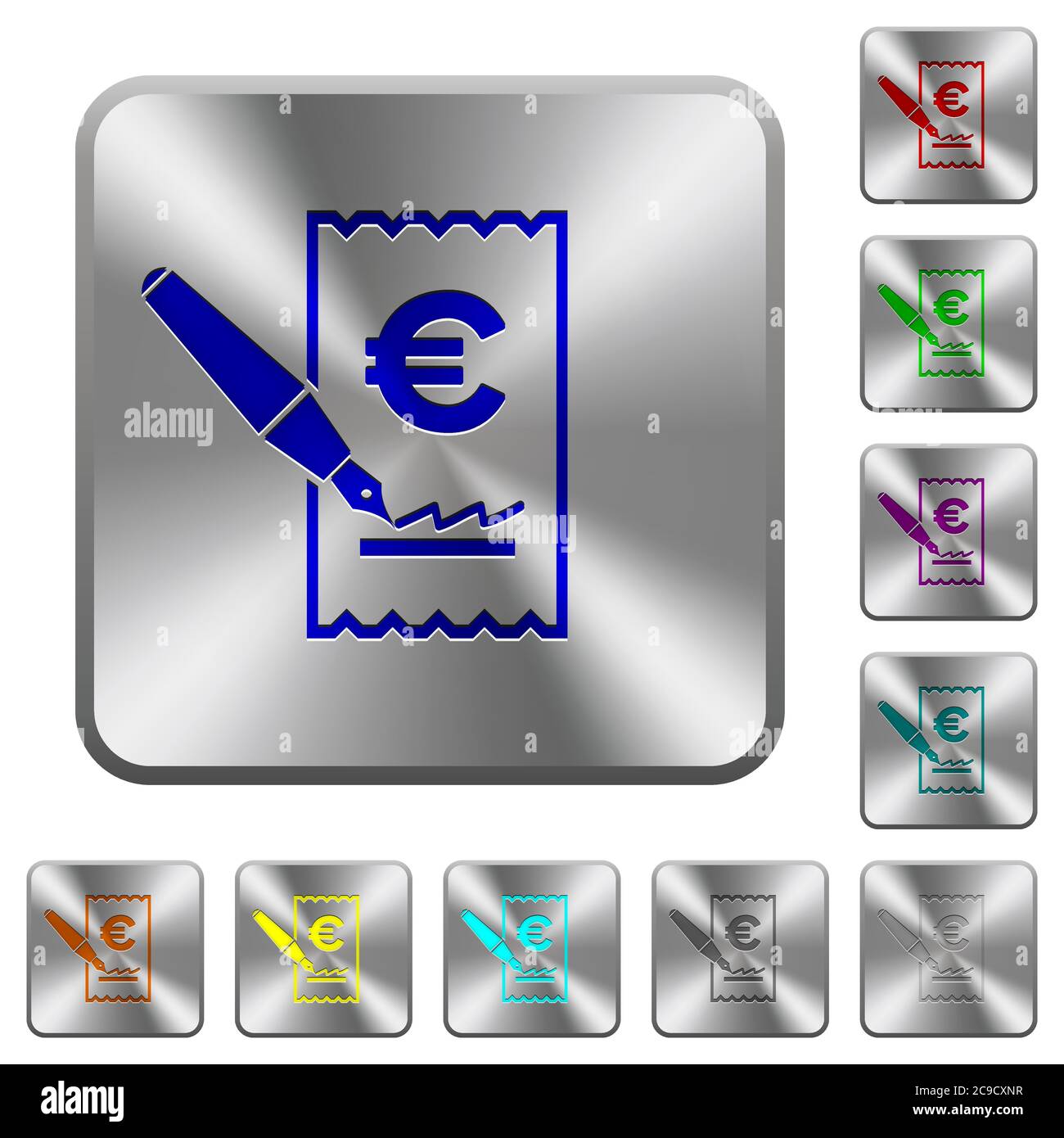 Signing Euro cheque engraved icons on rounded square glossy steel ...