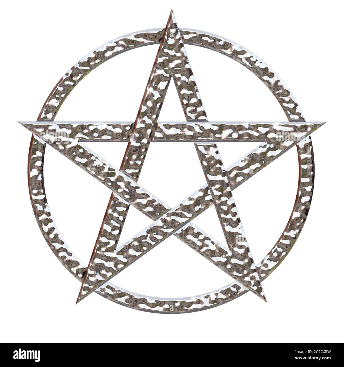 Pentagram five pointed star with a hammered chrome metallic effect on ...