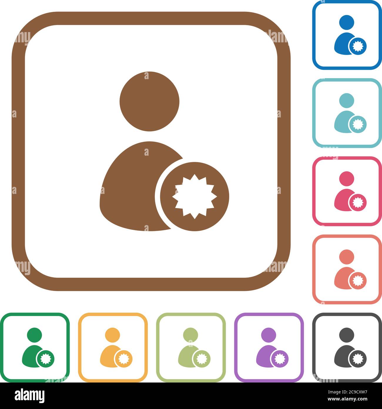 Certified user simple icons in color rounded square frames on white ...