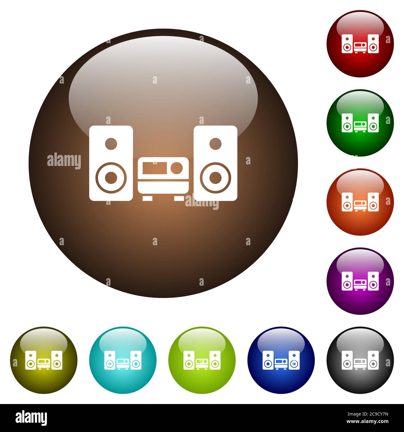 Stereo system white icons on round color glass buttons Stock Vector ...