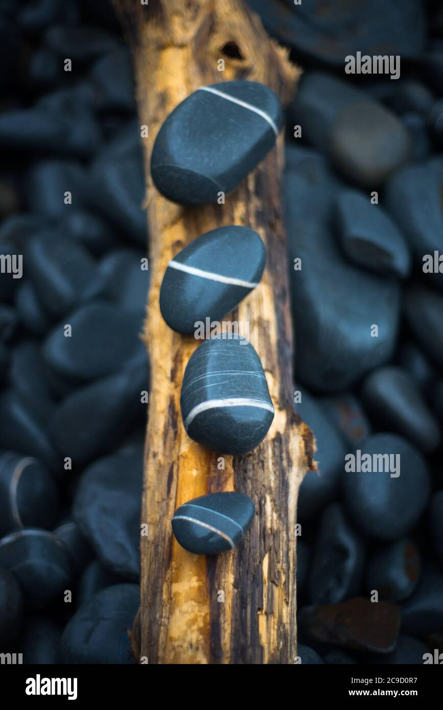 Slate cobbles balancing stones, UK Stock Photo - Alamy
