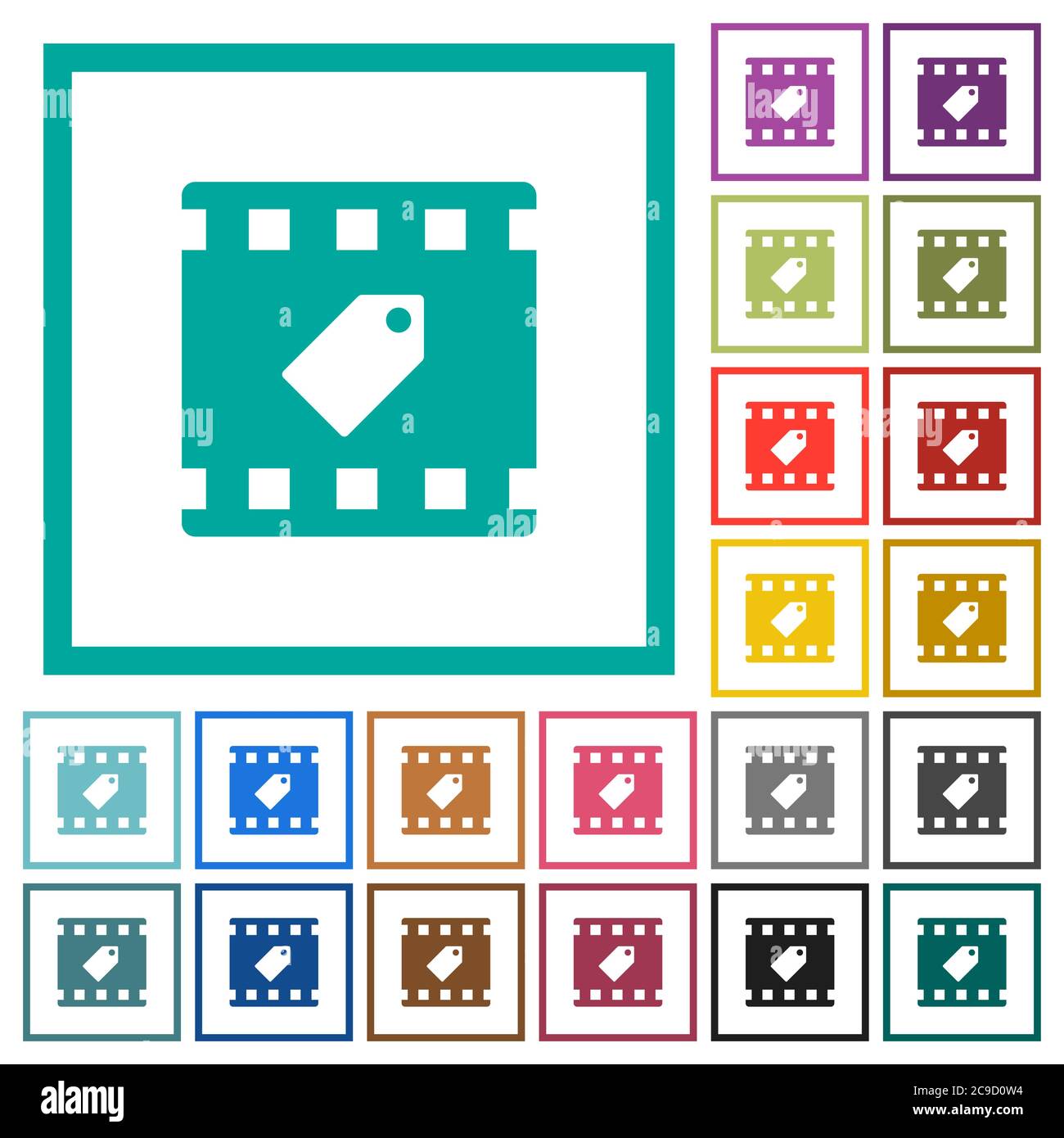 Tag movie flat color icons with quadrant frames on white background ...