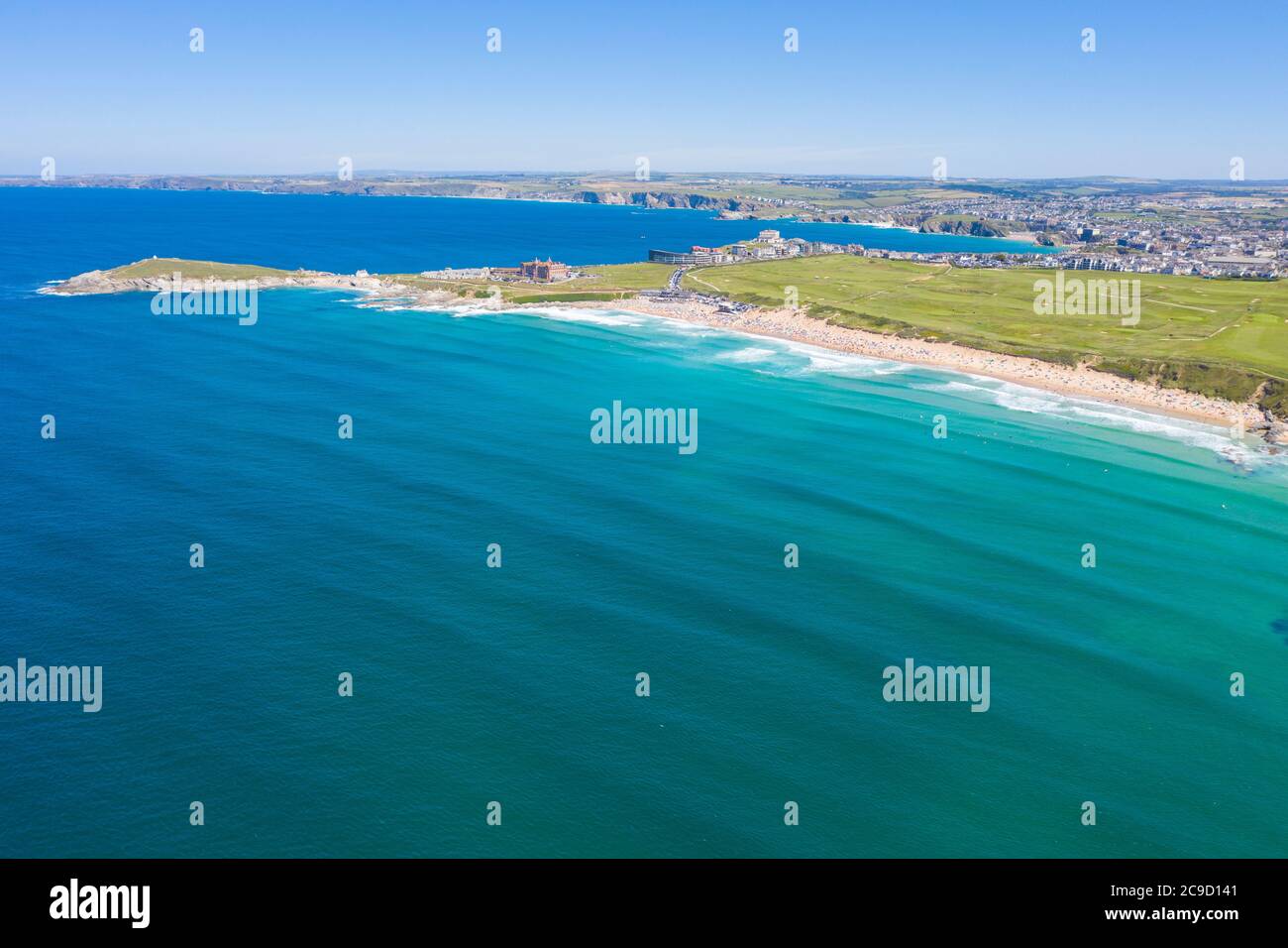 Aerial photography of Fistral Beach, Newquay, Cornwall, England Stock ...