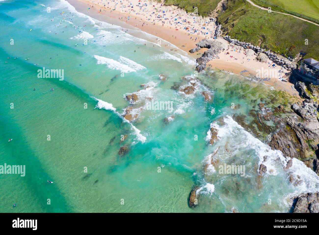 Aerial photography of Fistral Beach, Newquay, Cornwall, England Stock ...