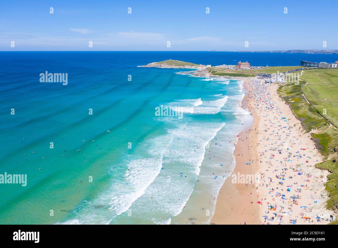 Aerial photography of Fistral Beach, Newquay, Cornwall, England Stock ...