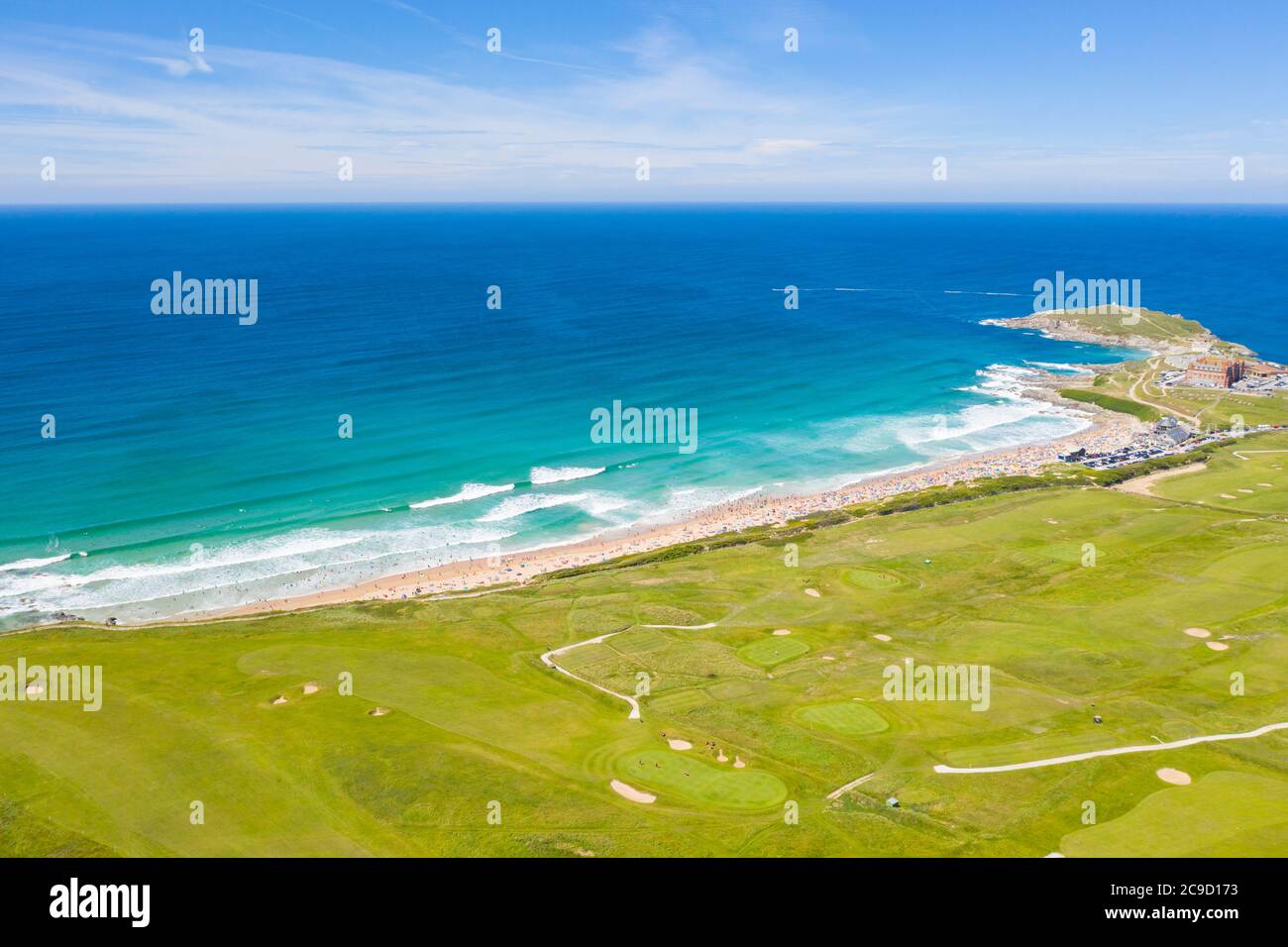 Aerial photography of Fistral Beach, Newquay, Cornwall, England Stock ...