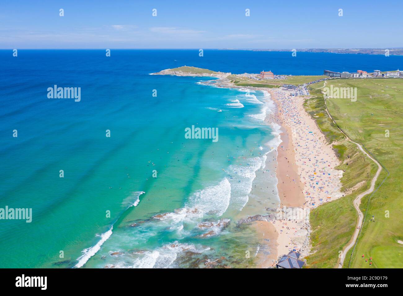 Aerial photography of Fistral Beach, Newquay, Cornwall, England Stock ...
