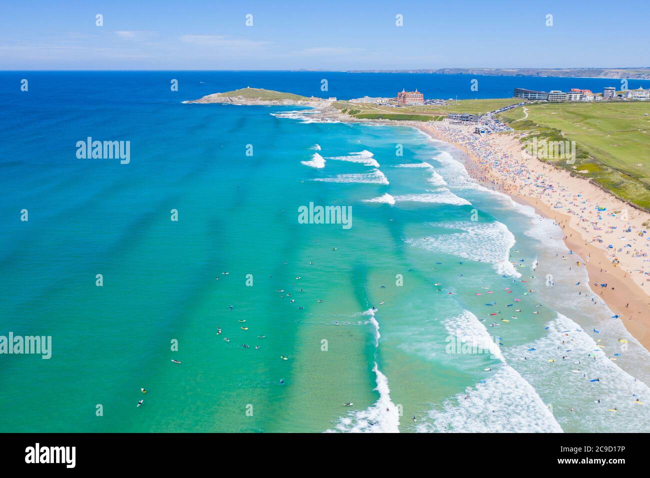Aerial photography of Fistral Beach, Newquay, Cornwall, England Stock ...