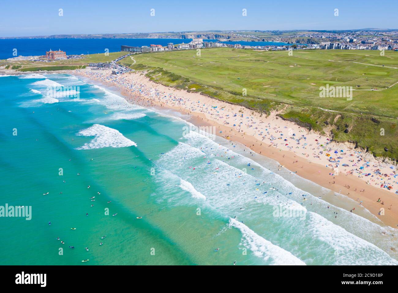 Aerial photography of Fistral Beach, Newquay, Cornwall, England Stock ...