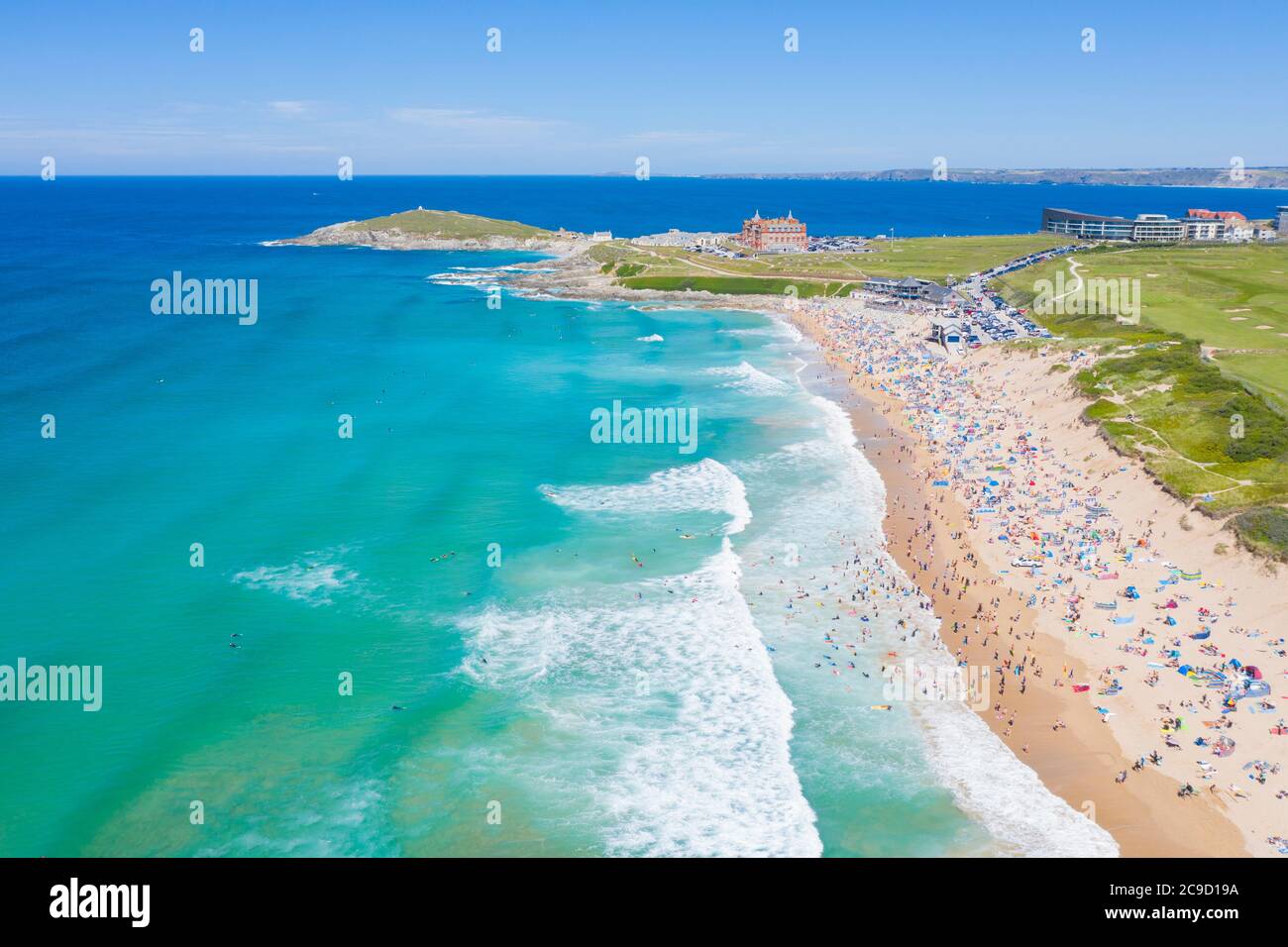 Aerial photography of Fistral Beach, Newquay, Cornwall, England Stock ...