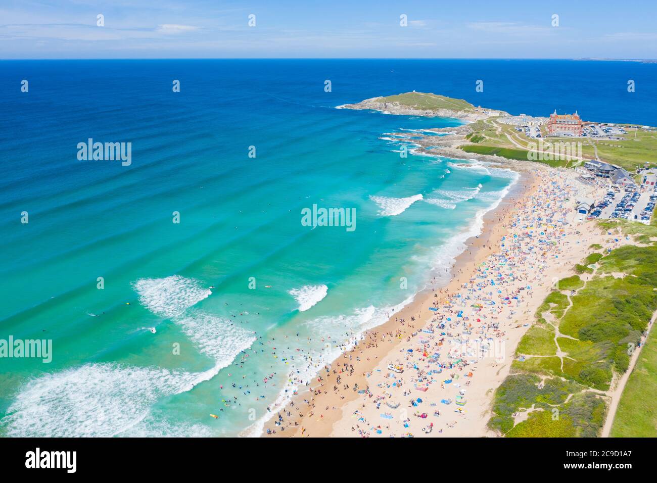 Aerial photography of Fistral Beach, Newquay, Cornwall, England Stock ...