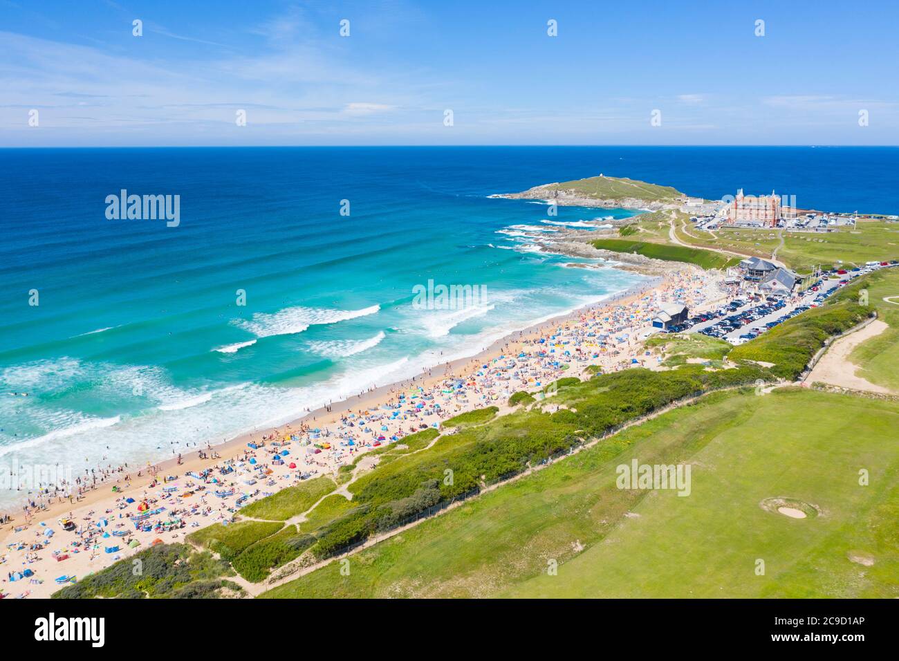 Aerial photography of Fistral Beach, Newquay, Cornwall, England Stock ...