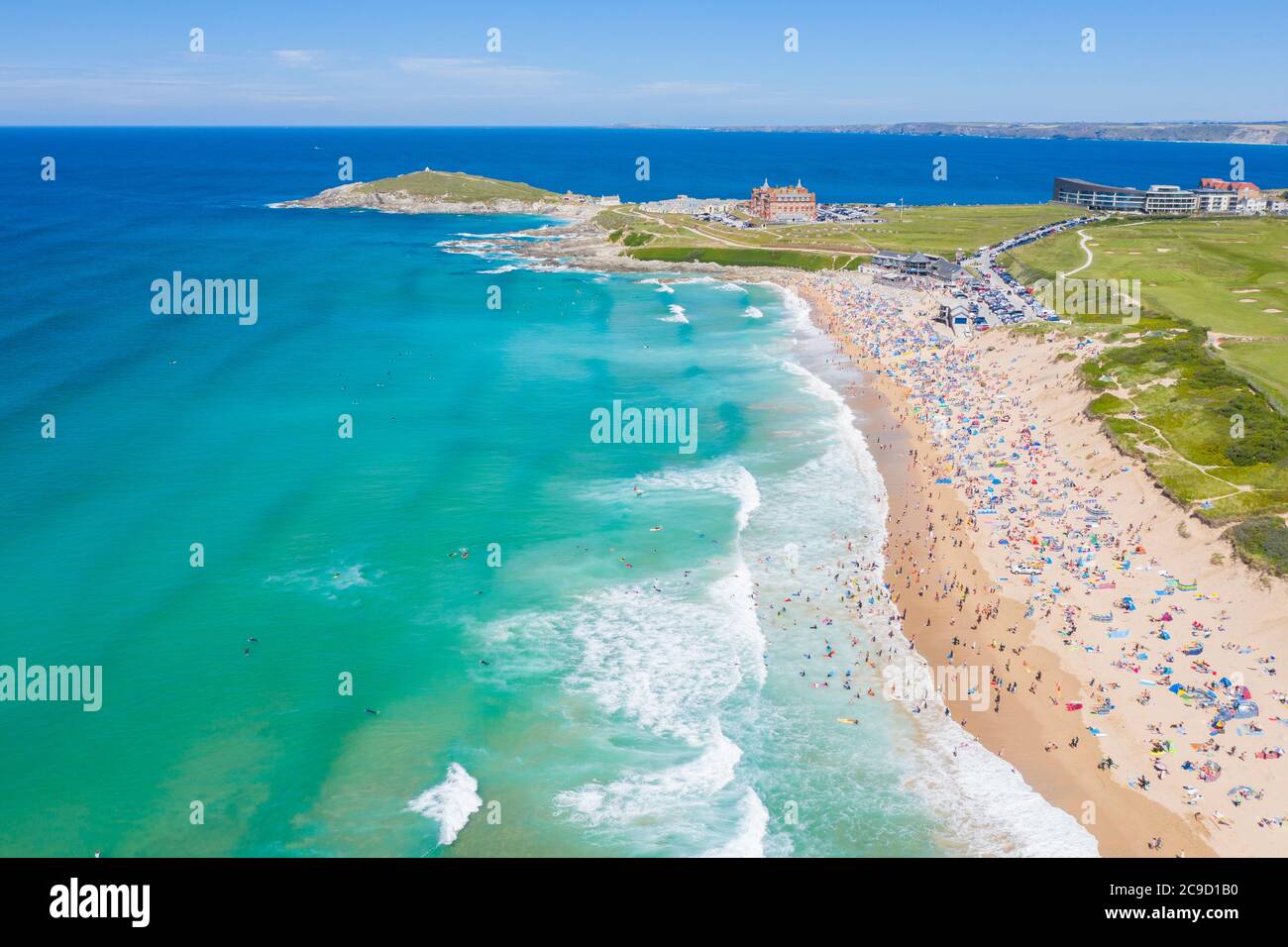 Aerial photography of Fistral Beach, Newquay, Cornwall, England Stock ...