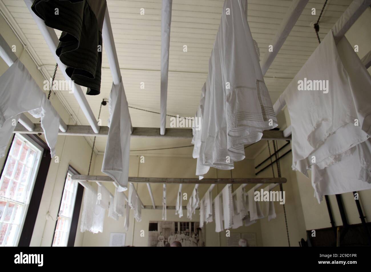 Washing Hanging in a vintage drying room Stock Photo - Alamy