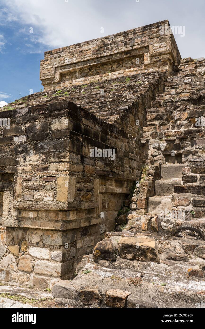 Detail of stonework of Building U at the pre-Columbian Zapotec ruins of ...