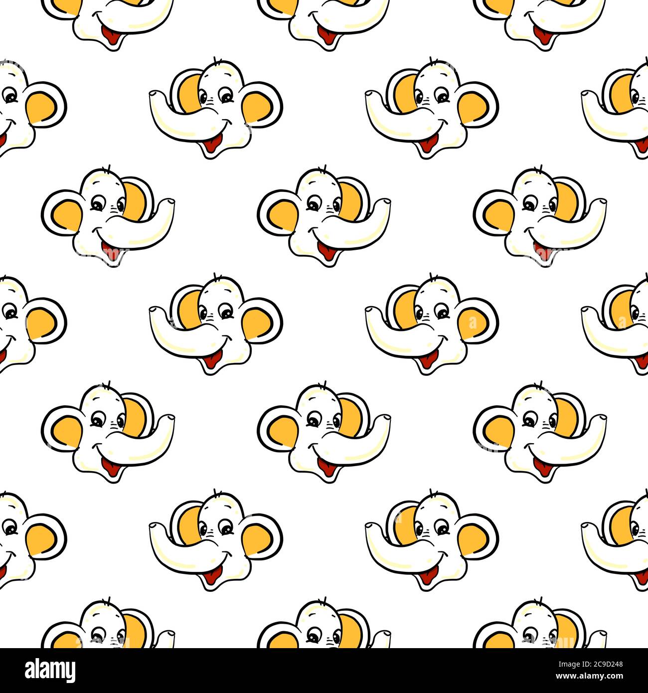 Cute elephant head ,seamless pattern on white background Stock Vector ...