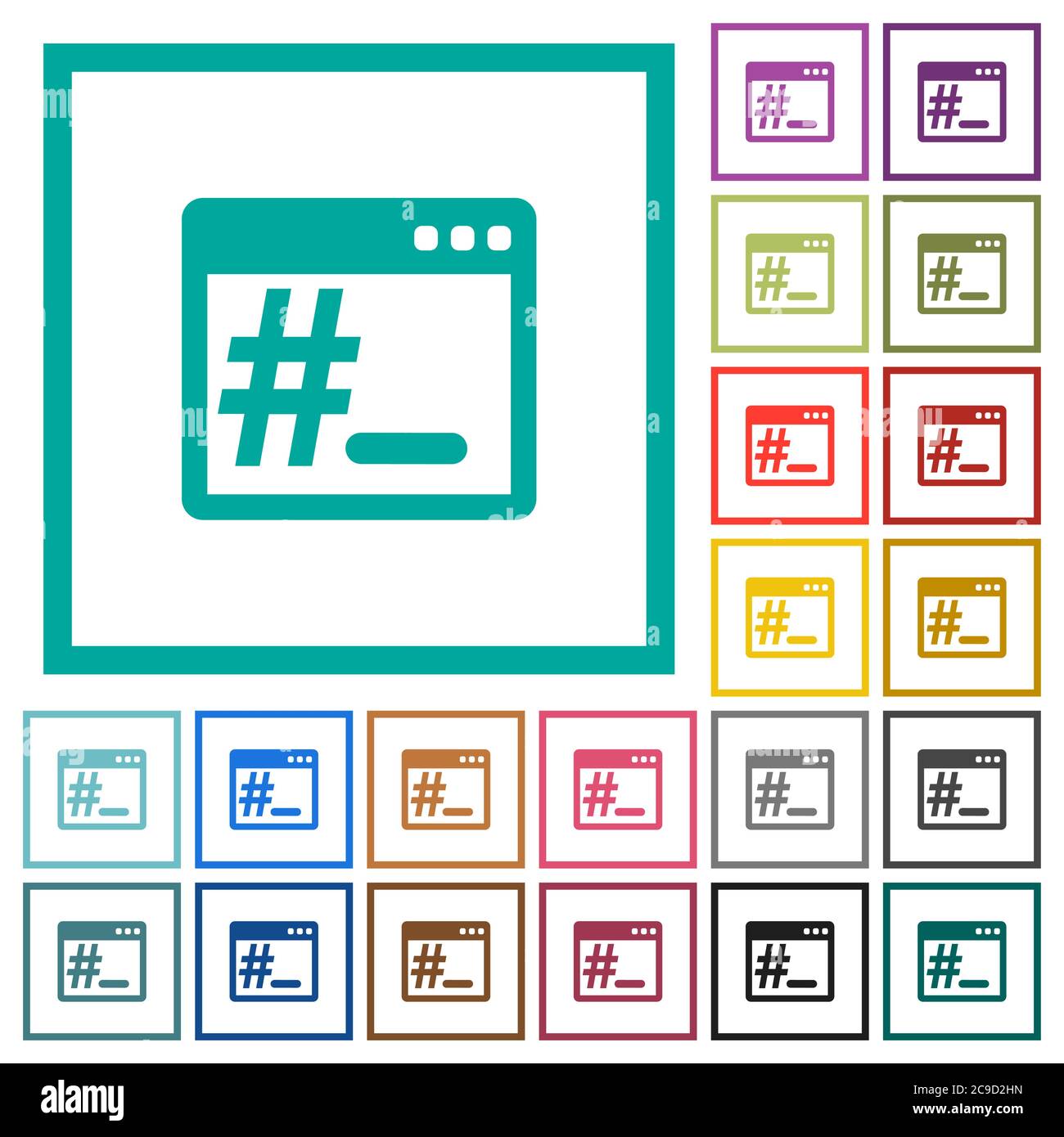 Linux root terminal flat color icons with quadrant frames on white ...