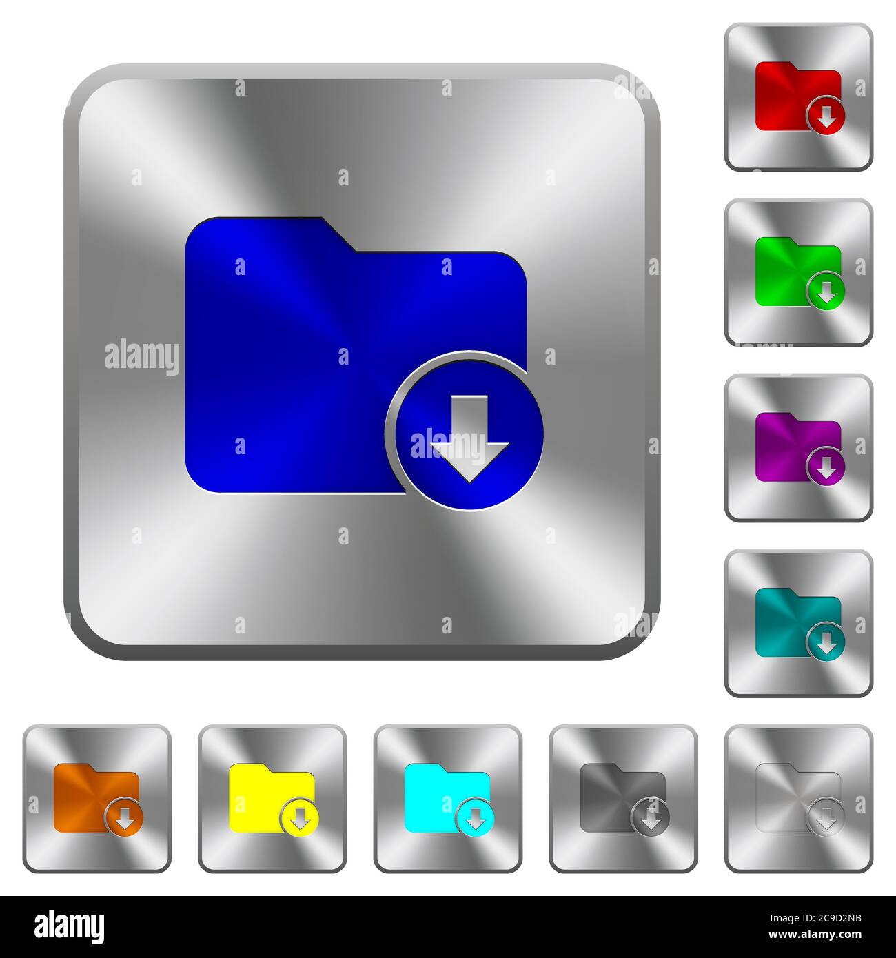 Move down directory engraved icons on rounded square glossy steel ...