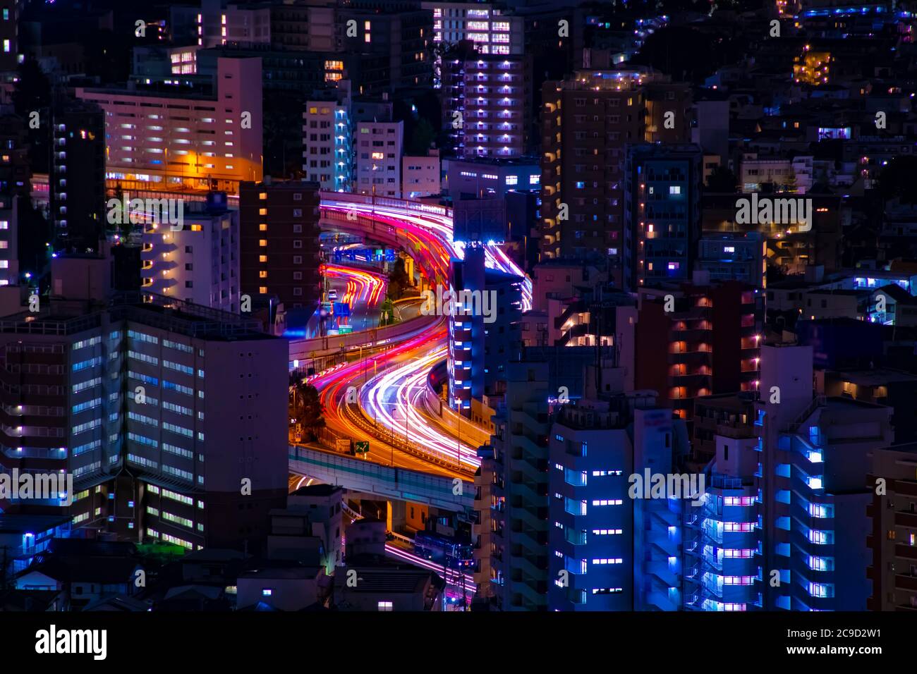 A night highway at the urban city in Tokyo long shot Stock Photo - Alamy
