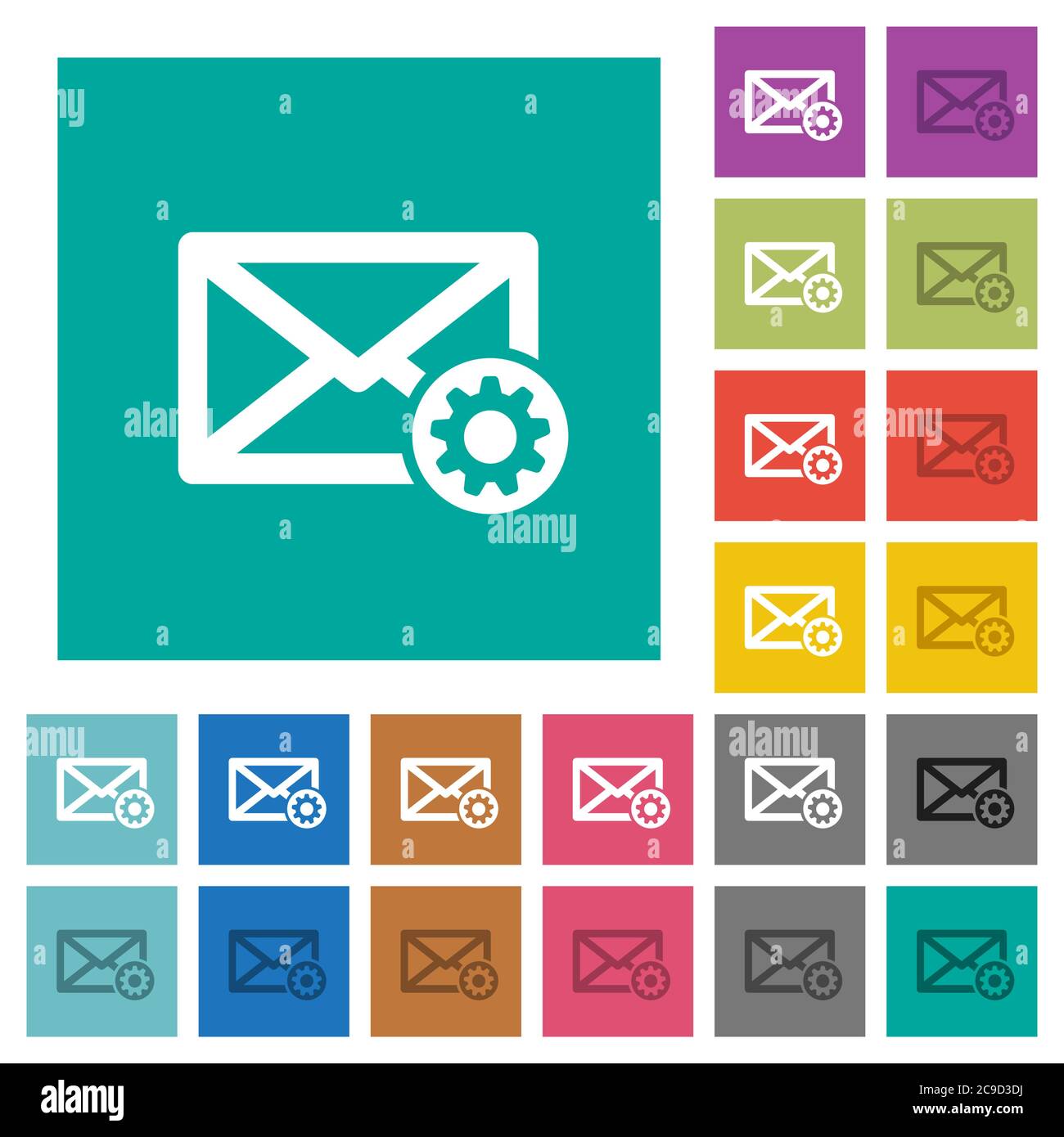 Mail settings multi colored flat icons on plain square backgrounds ...