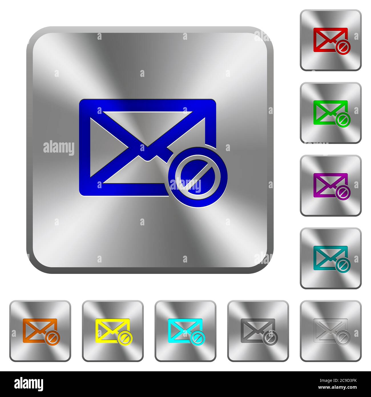 Blocked mail engraved icons on rounded square glossy steel buttons ...