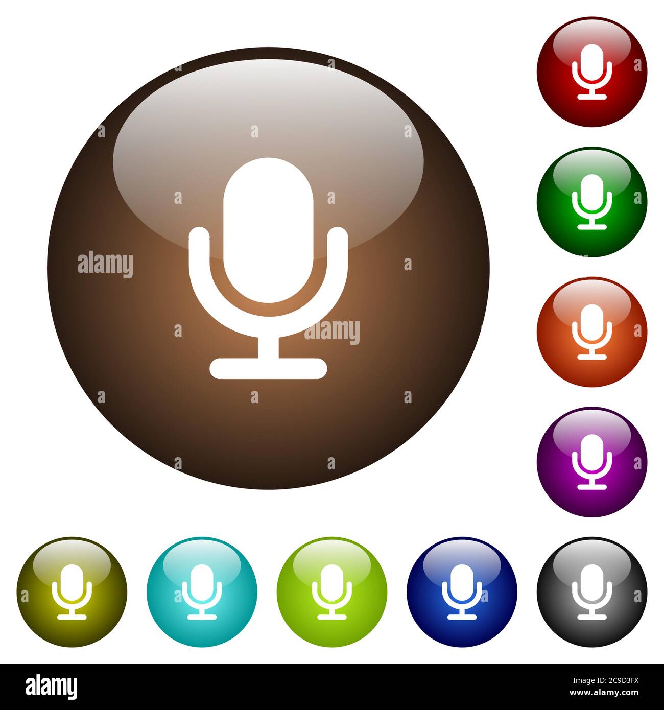 Single microphone white icons on round color glass buttons Stock Vector ...