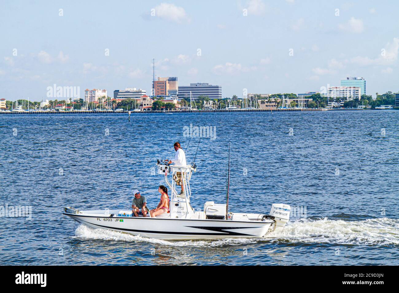 Bradenton Florida,Palmetto,Manatee River water,boat,downtown skyline ...