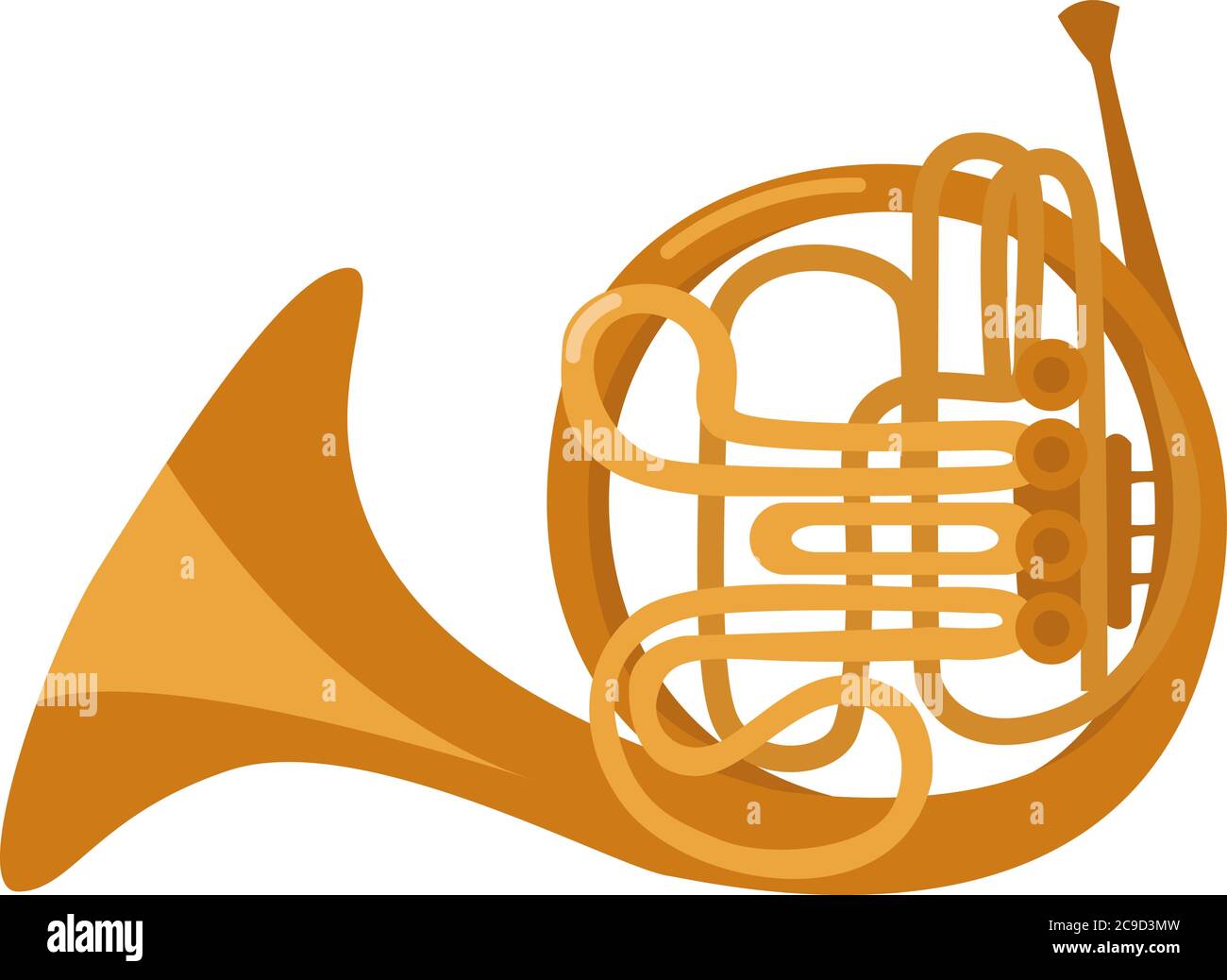French horn instrument, illustration, vector on white background Stock ...