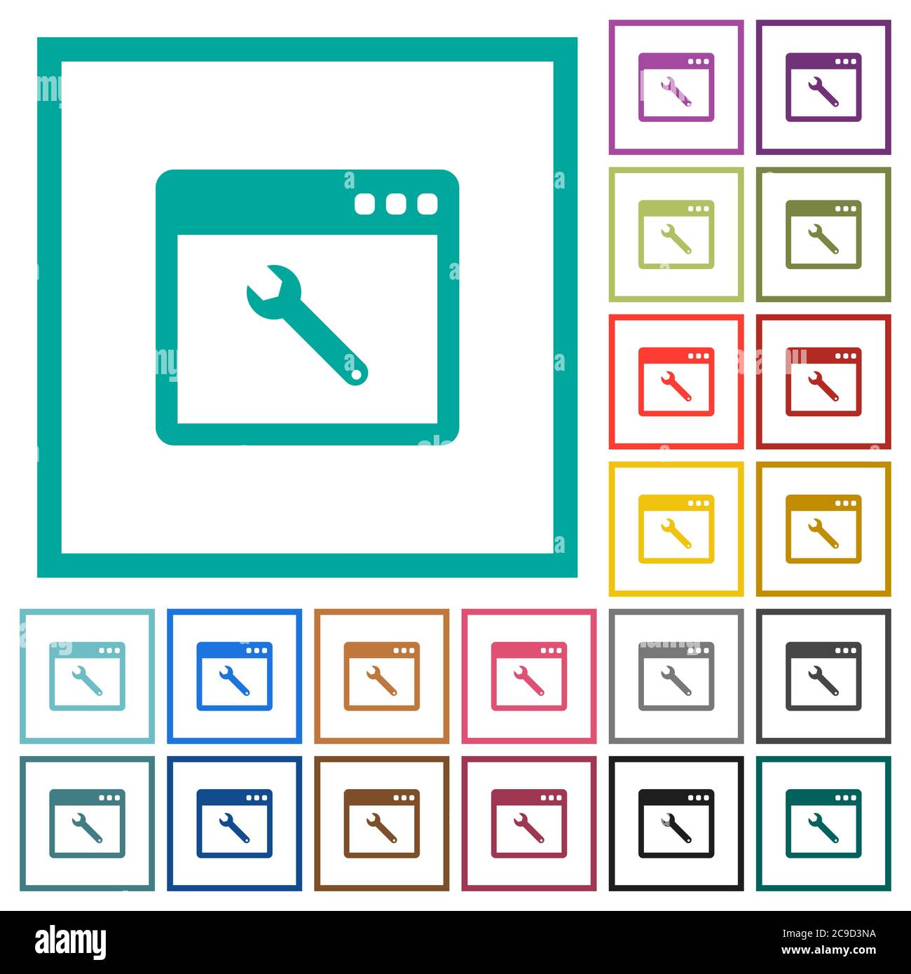 Application maintenance flat color icons with quadrant frames on white ...