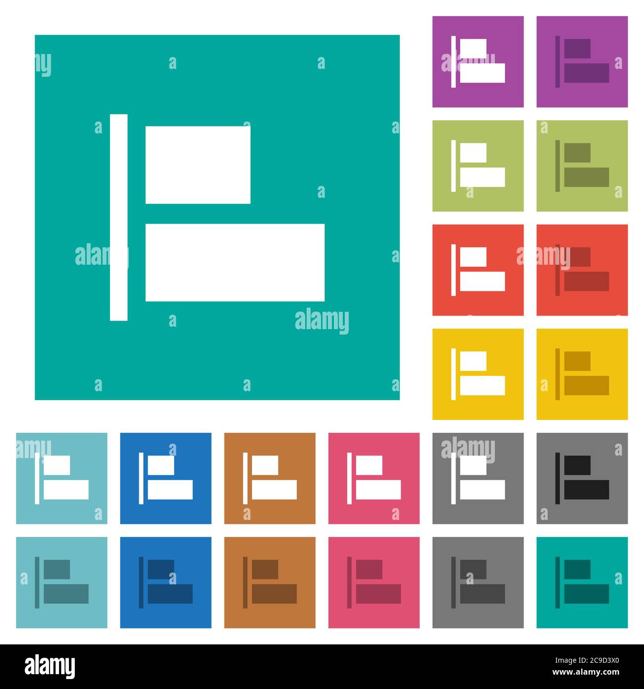 Align to left multi colored flat icons on plain square backgrounds ...