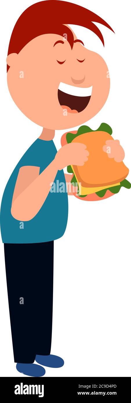 Man eating sandwich, illustration, vector on white background Stock ...