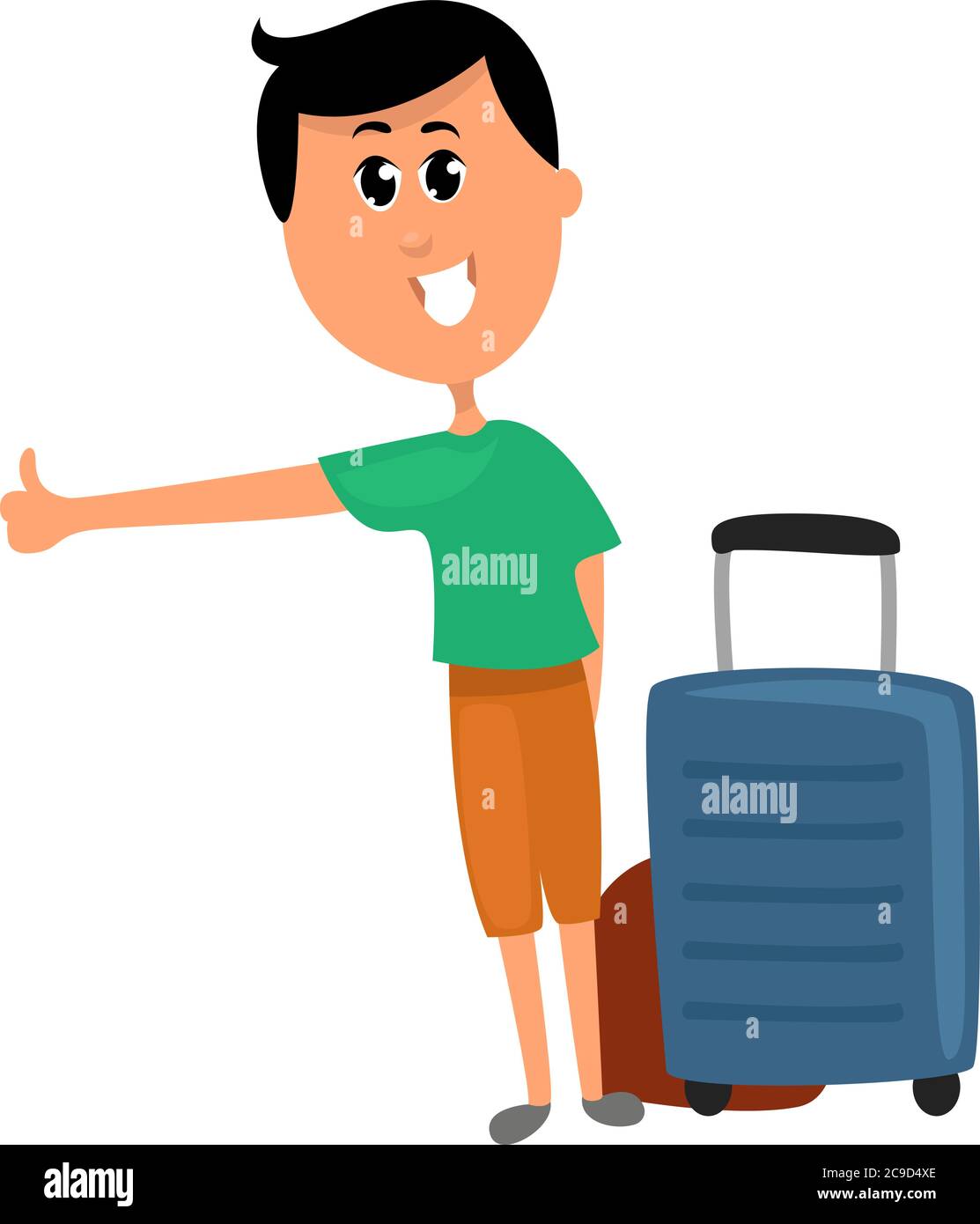Man hitchhiking, illustration, vector on white background Stock Vector ...