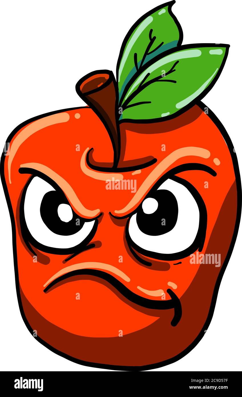 Angry apple, illustration, vector on white background Stock Vector ...