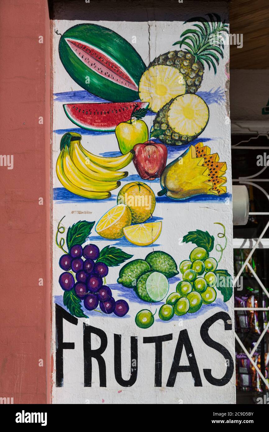 Creel, Chihuahua, Mexico. Grocery Store Sign for Fresh Fruiits Stock ...