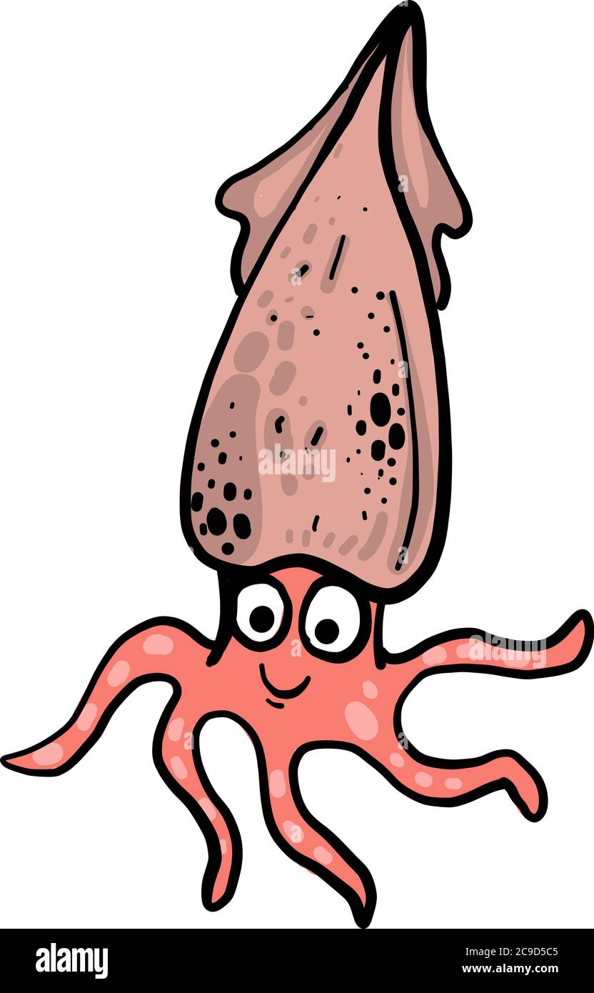 Happy squid, illustration, vector on white background Stock Vector ...