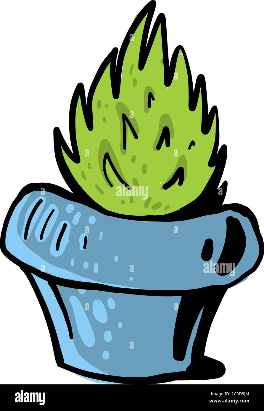 Plant in blue pot, illustration, vector on white background Stock ...