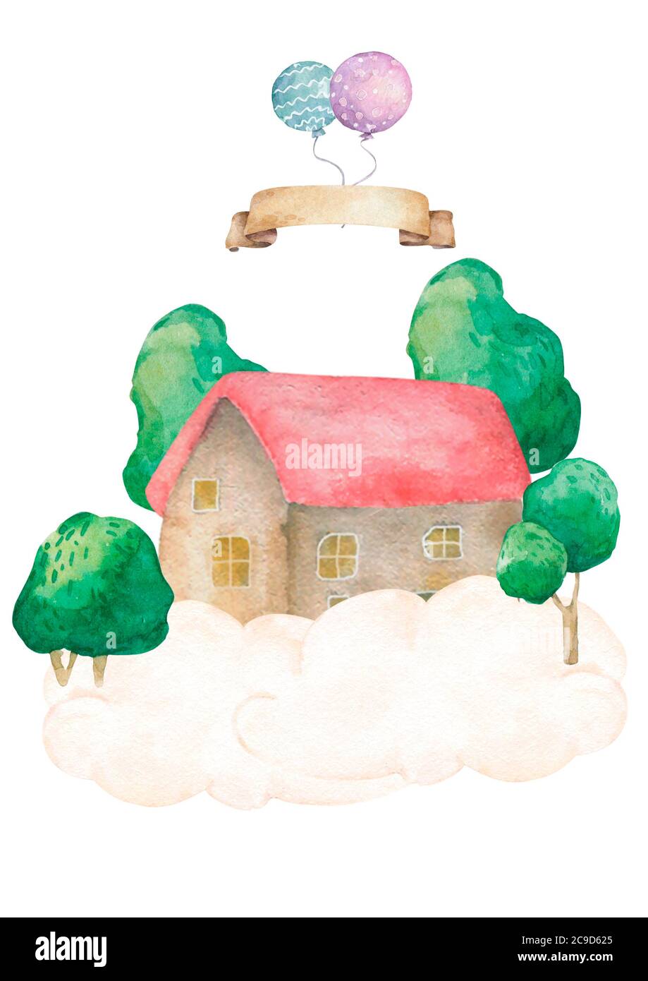 Childlike drawing of house. Hand drawn watercolor illustration ...