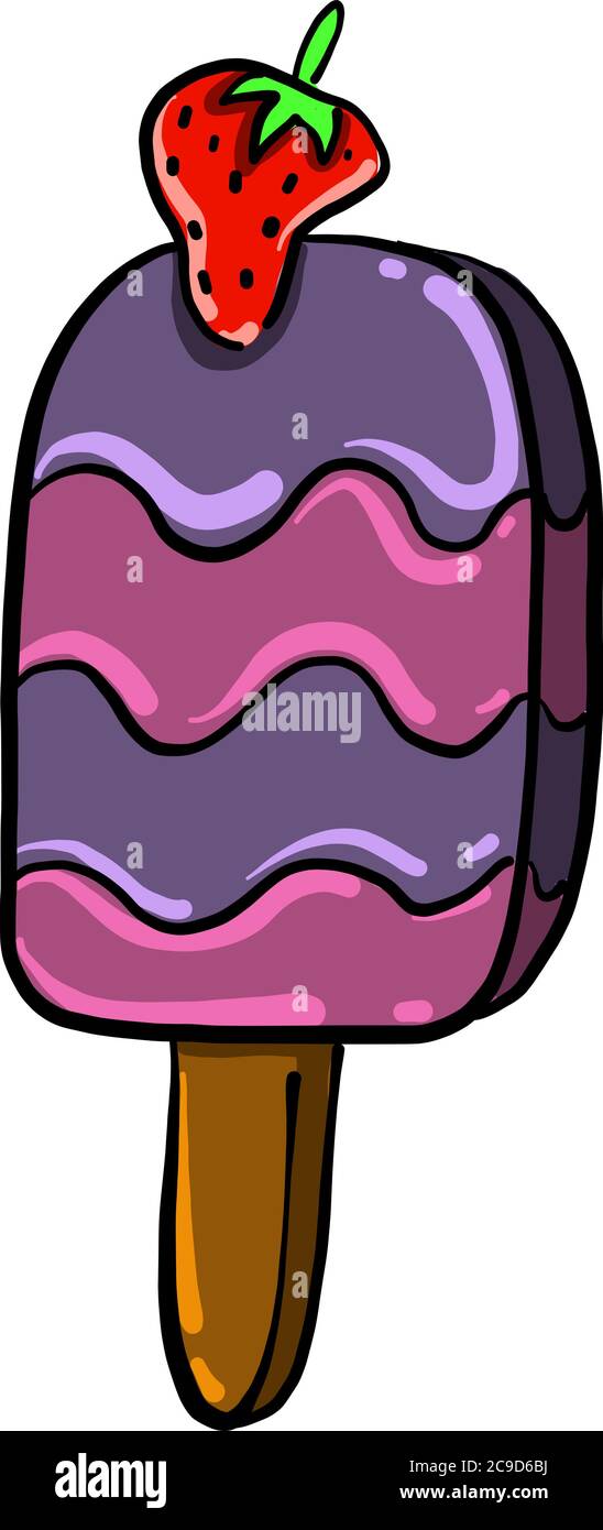 Strawberry ice cream, illustration, vector on white background Stock ...