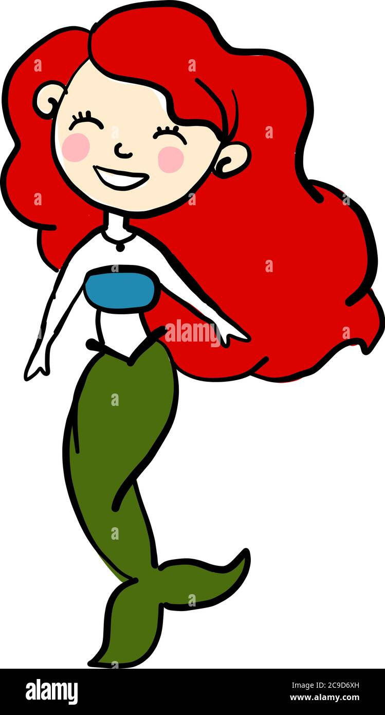 Mermaid with red hair, illustration, vector on white background Stock ...