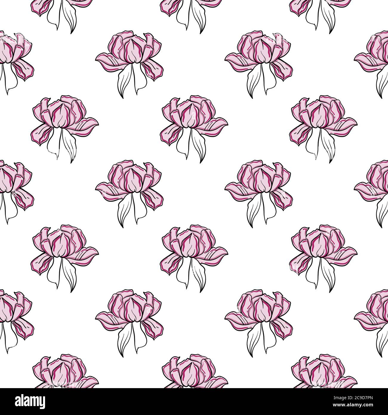 Romantic pink flower ,seamless pattern on white background Stock Vector ...