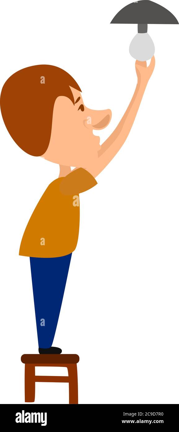 Man changing bulb, illustration, vector on white background Stock ...