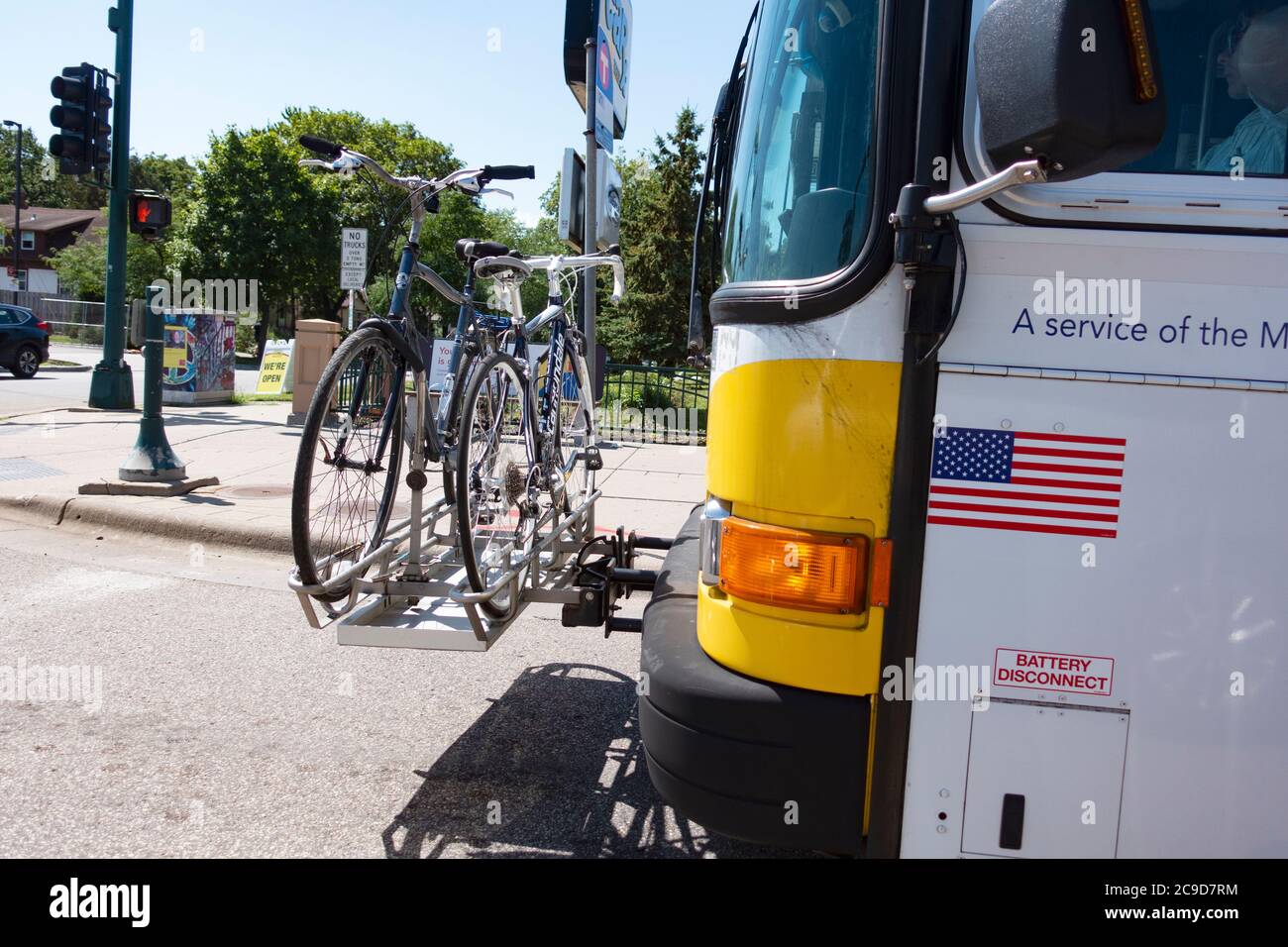City Bus carrying two bicycles attached to front bike carrier ...