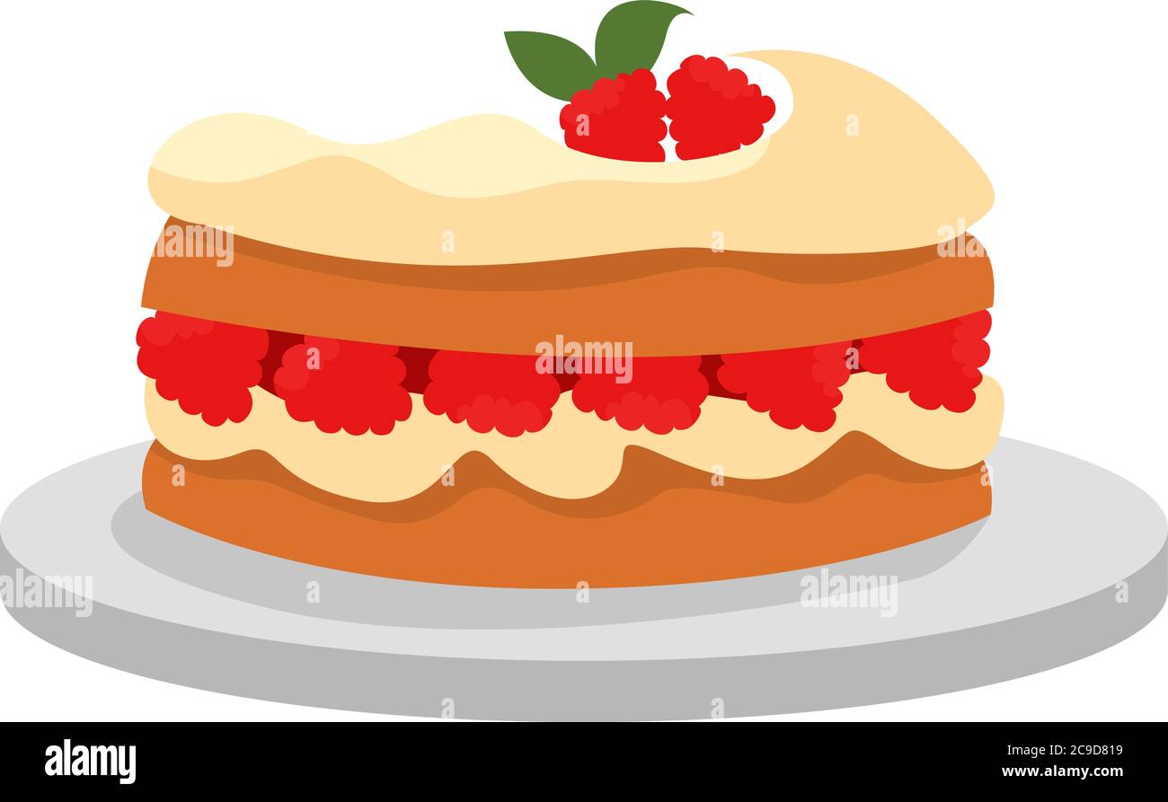 Cake with rasberries illustration, vector on white background Stock ...