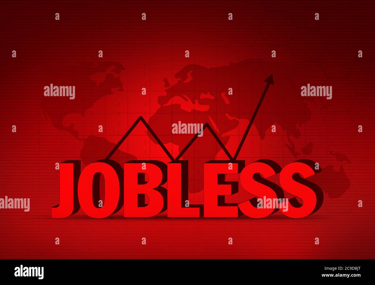 Abstract Jobless Backdrop with Red Background and world map. Graph ...