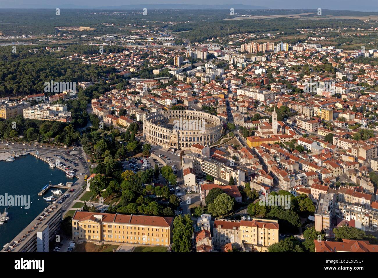 aerial photo, Pula with Roman amphitheatre, Istria, Croatia Stock Photo ...