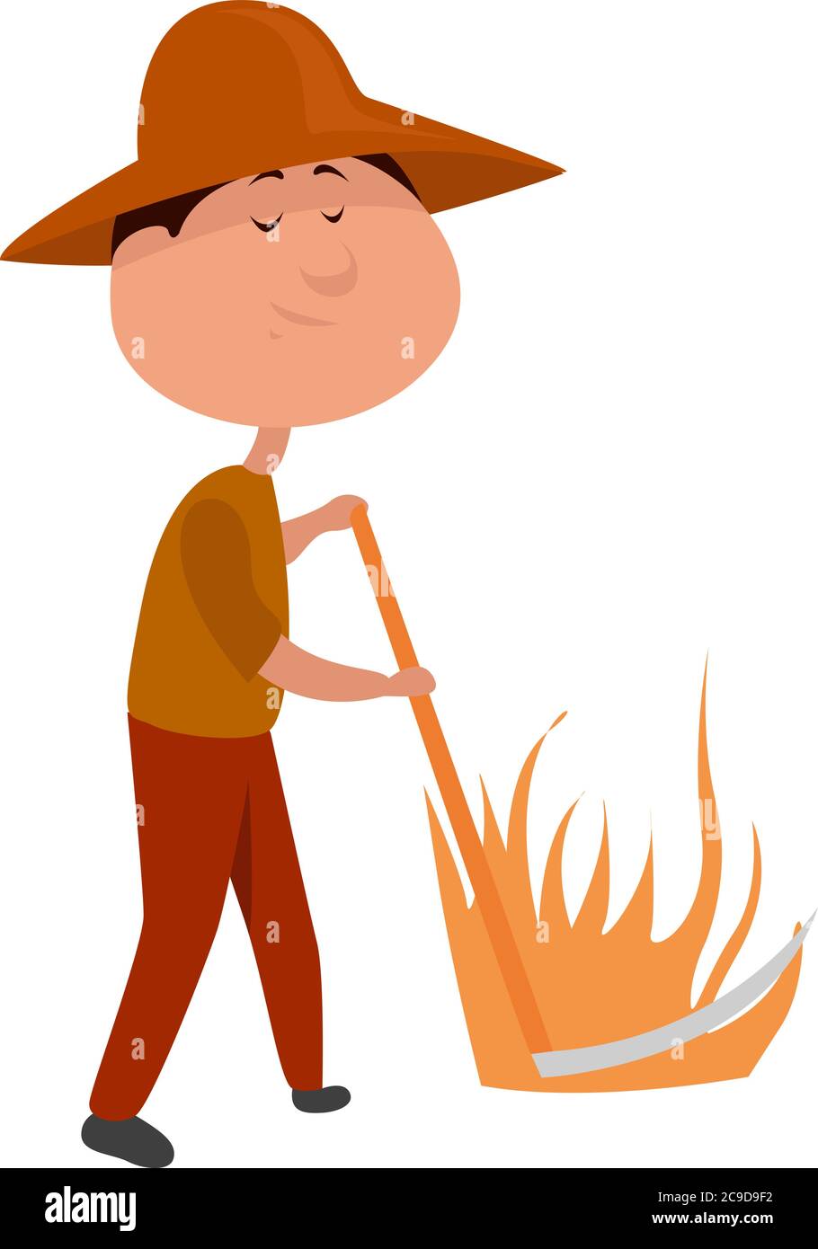 Mowing the grass, illustration, vector on white background Stock Vector ...