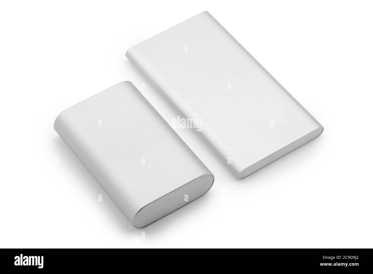 Two power banks of different generation on white background Stock Photo ...
