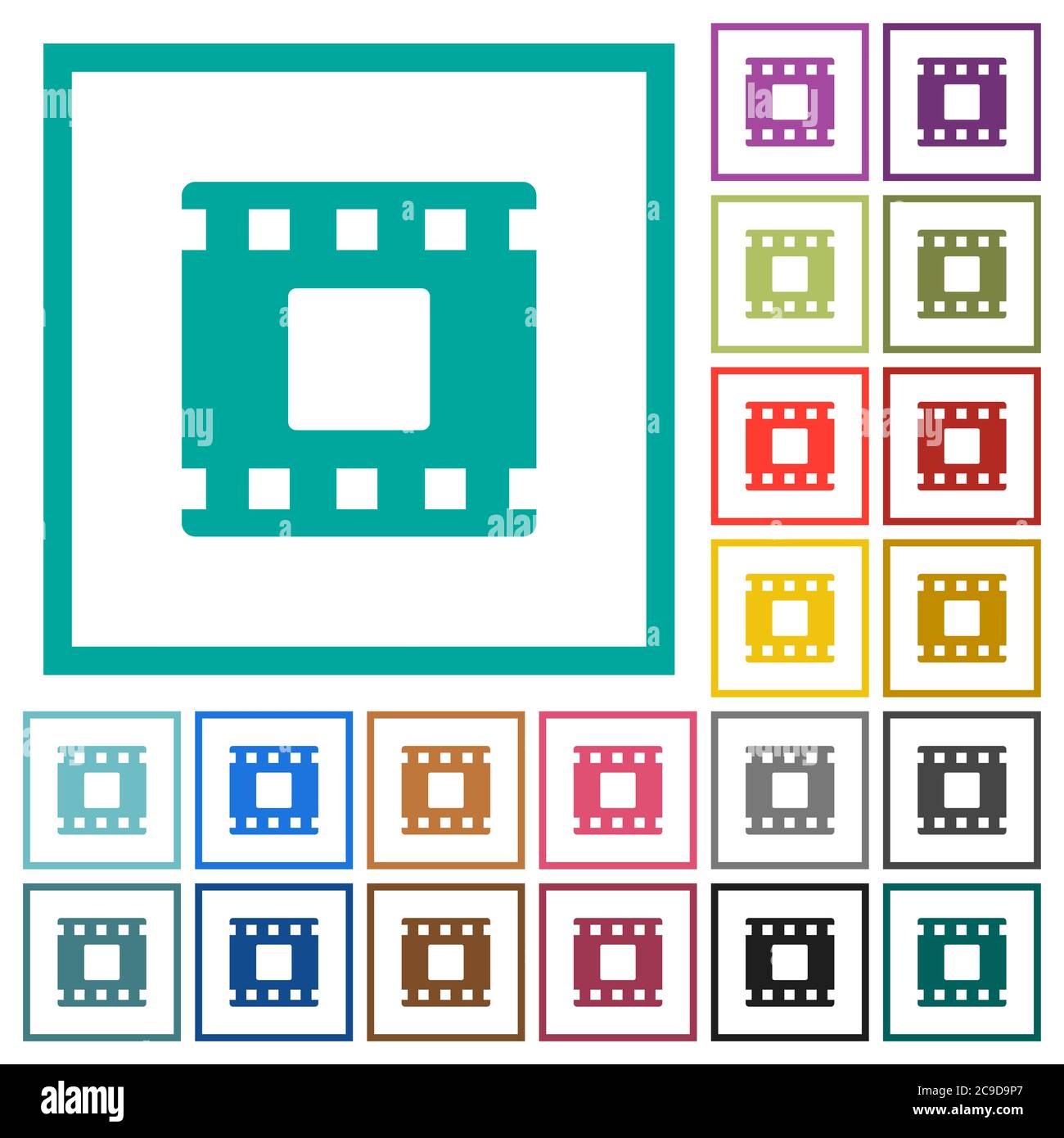 Movie stop flat color icons with quadrant frames on white background ...