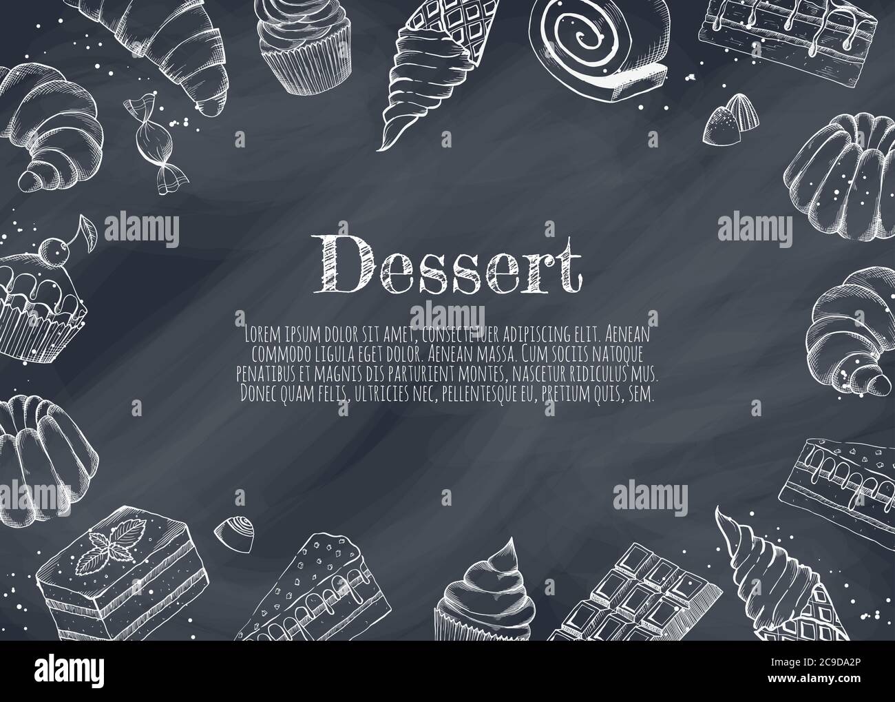 Desserts bakery shop vector banner template. Hand drawn cakes bun, ice ...