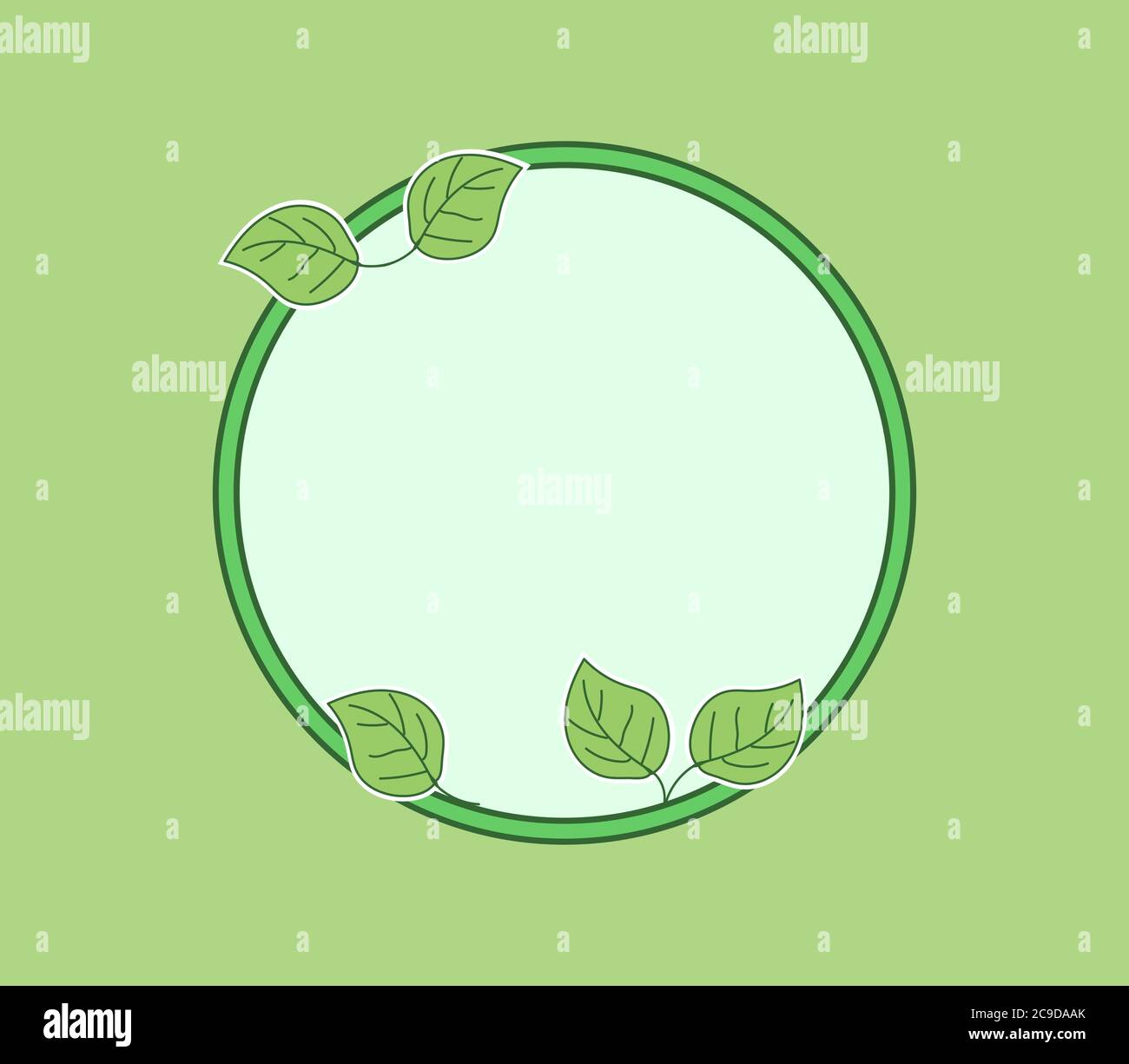round frame template with green leaves on a light green background ...